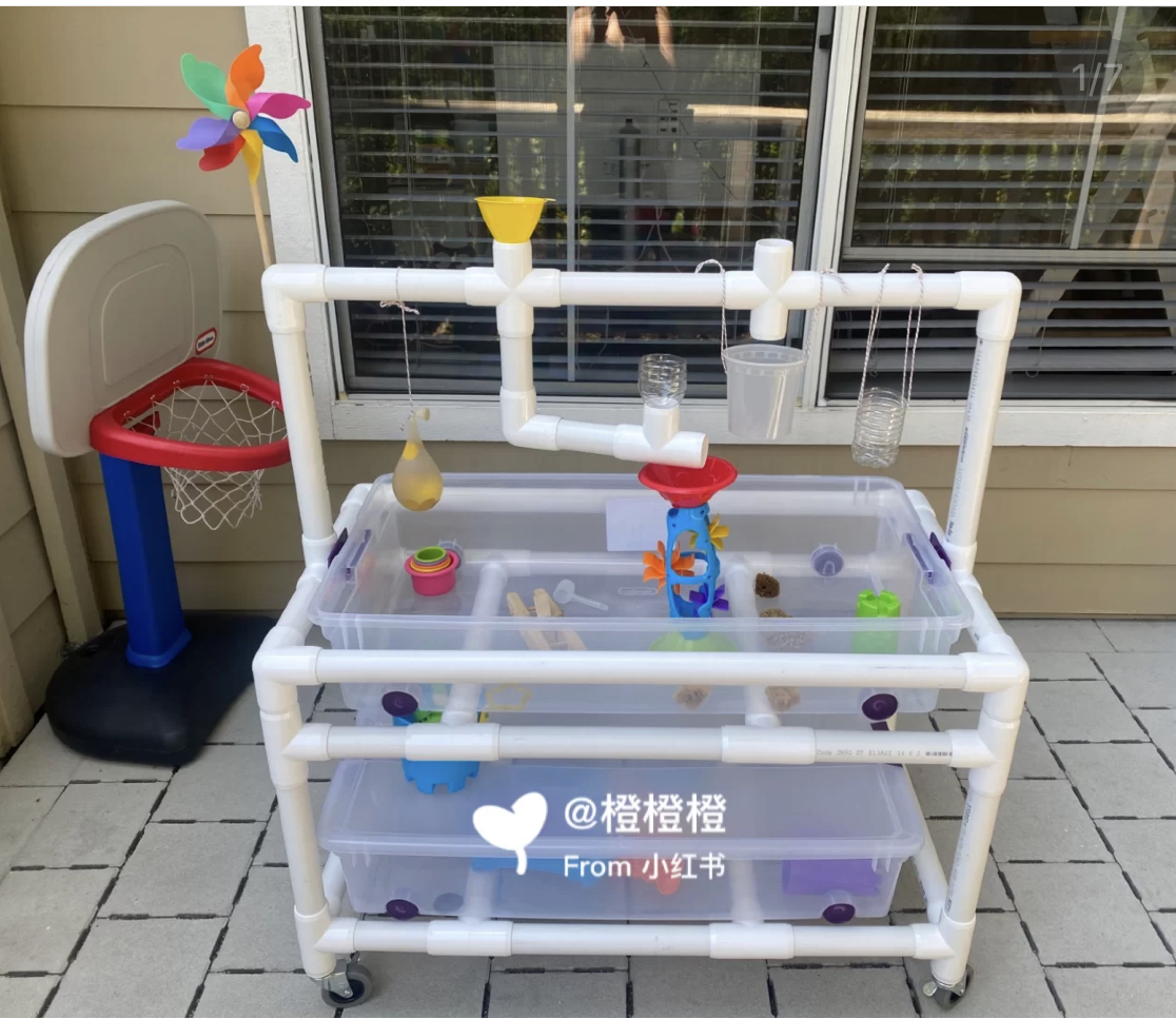 PVC Pipe Water and Sand Table with Wheels and Bin Storage Function ...